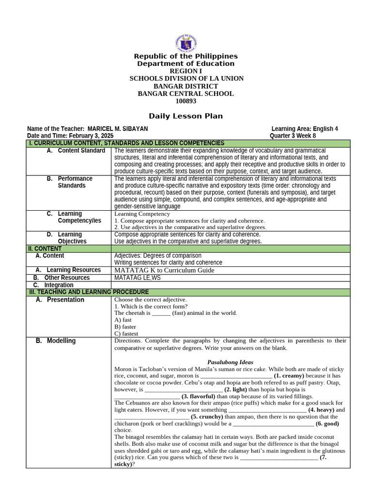 English Dll q3 w8 | PDF | Reading Comprehension | Curriculum