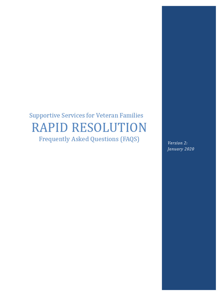 SSVF Rapid Resolution FAQs | PDF | Homelessness | Section 8 (Housing)
