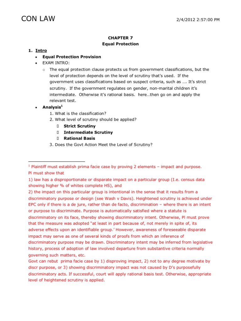 Con Law Skeletal | PDF | Rational Basis Review | Equal Protection Clause