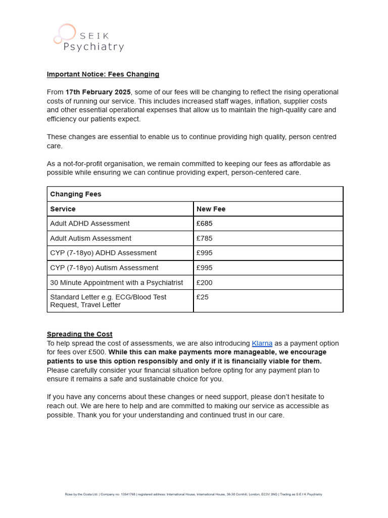 Important Notice - Fees Changing 17-02-2025 | PDF