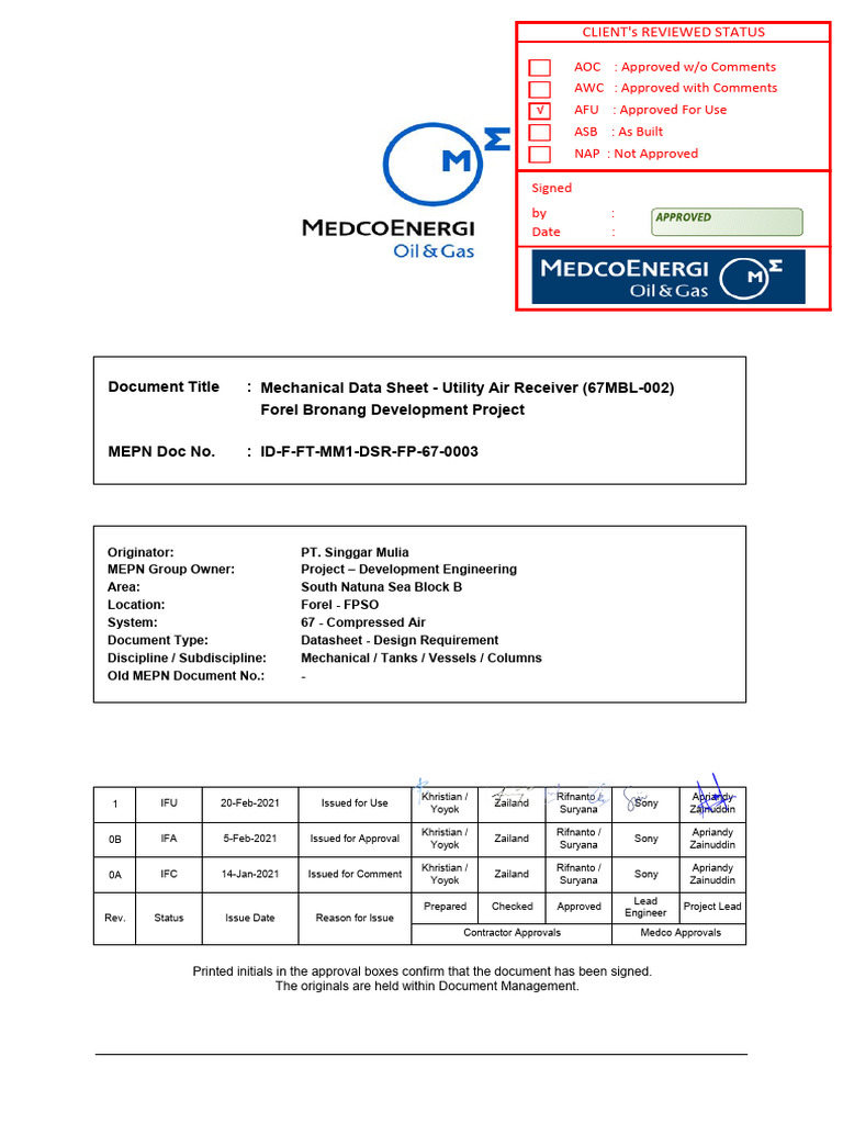 P2104-F-ME-DTS-0035 Mechanical Datasheet - Utility Air Receiver - 1 | PDF | Horsepower ...