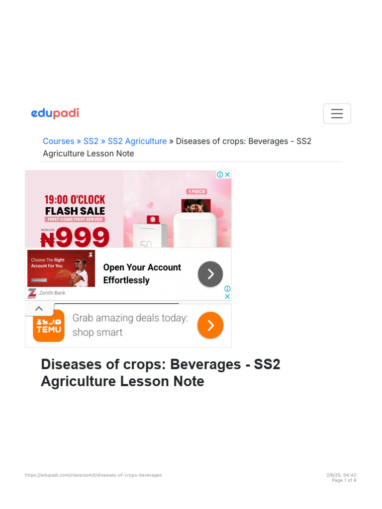 Crop Diseases: Cocoa & Coffee SS2 | PDF | Cocoa Bean | Coffee