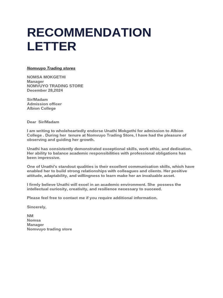Recommendation Letter | PDF
