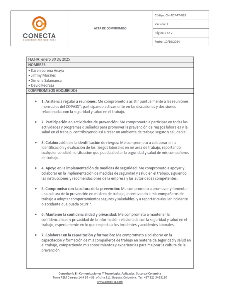 Compromisos de Seguridad Laboral | PDF