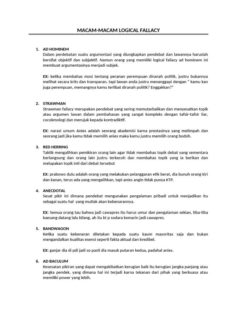 Memahami 7 Jenis Logical Fallacy | PDF