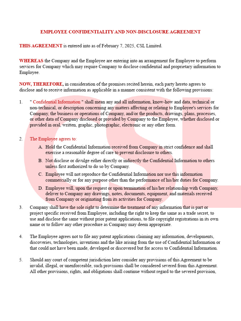 Employee+Confidentiality+and+Non-Disclosure+Agreement-3-6 | PDF | Trade Secret | Confidentiality