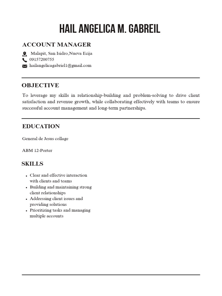 Hail Angelica M. Gabreil: Account Manager | PDF