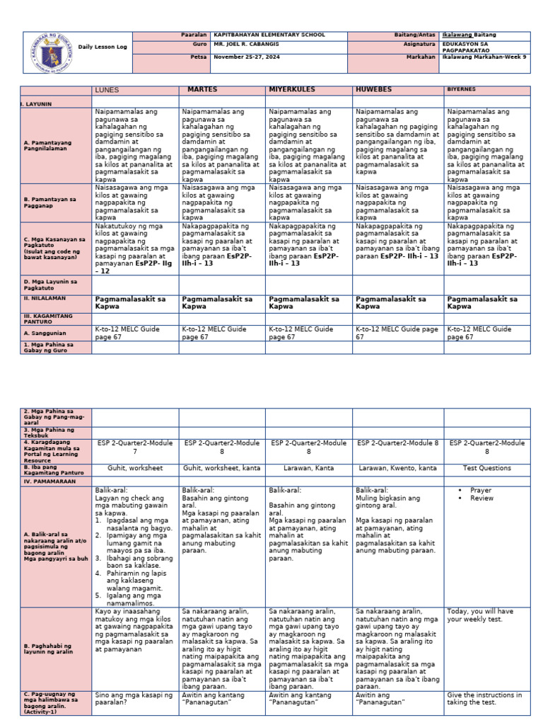 Q2 Week9 DLL Esp 2 | PDF