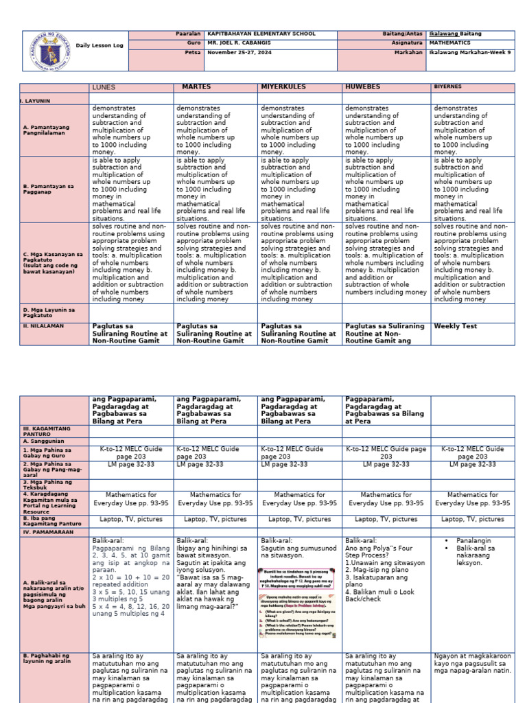 Q2 Week9 DLL Math 2 | PDF