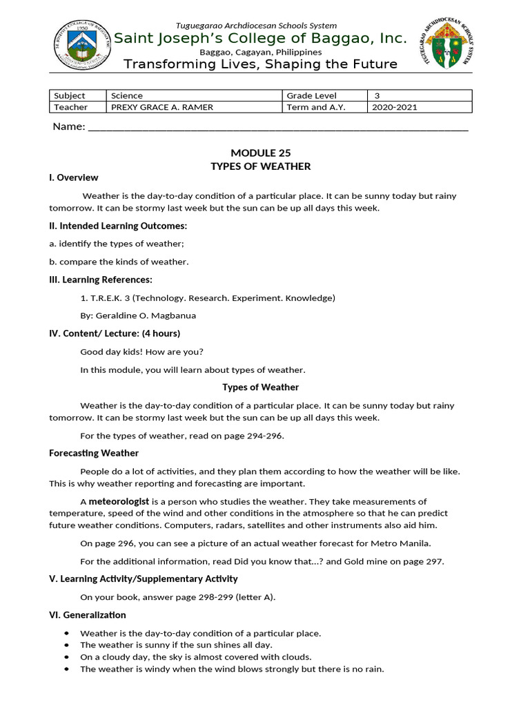 module 25 science 3 | PDF | Weather | Weather Forecasting