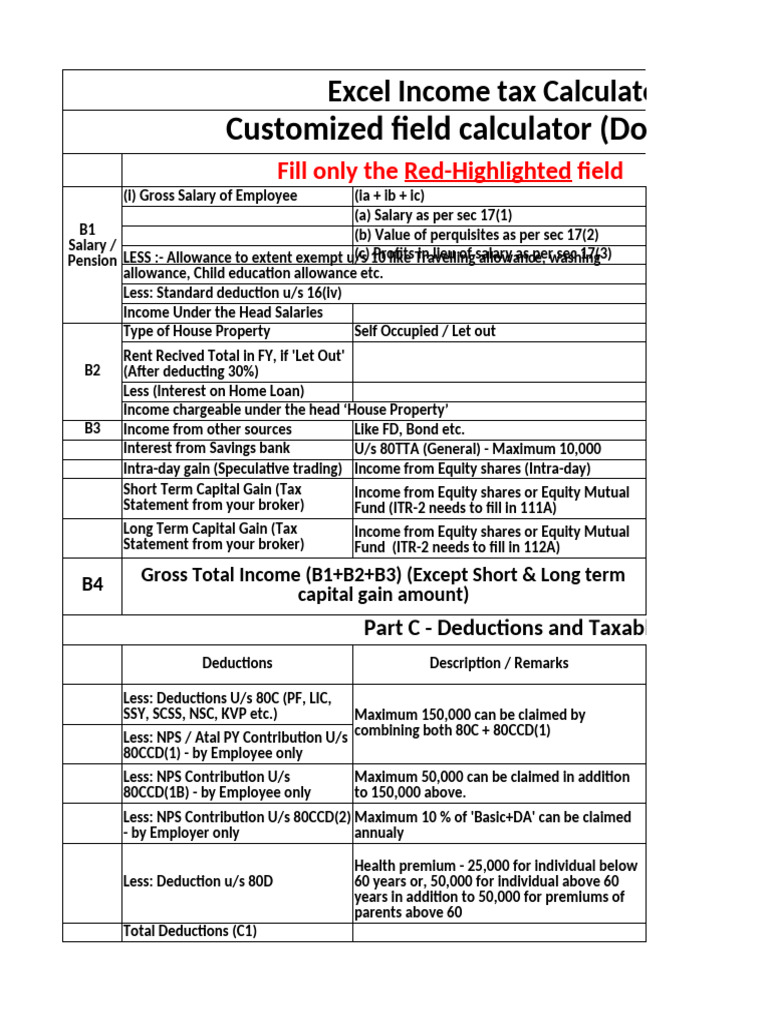 FY 24-25 Income Tax Calculator Excel | PDF | Tax Deduction | Taxes