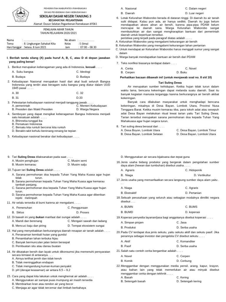 SOAL PAT TEMA 8 KELAS V | PDF