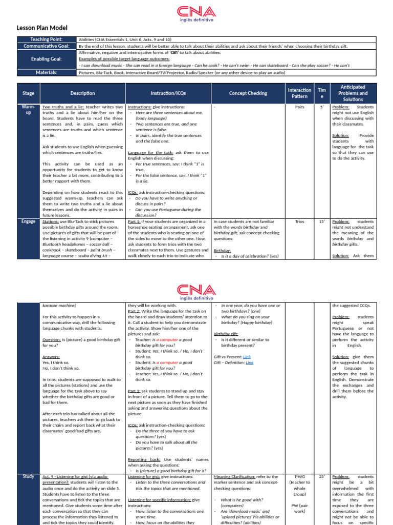 Lesson Plan: Discussing Abilities | PDF | Question | Learning