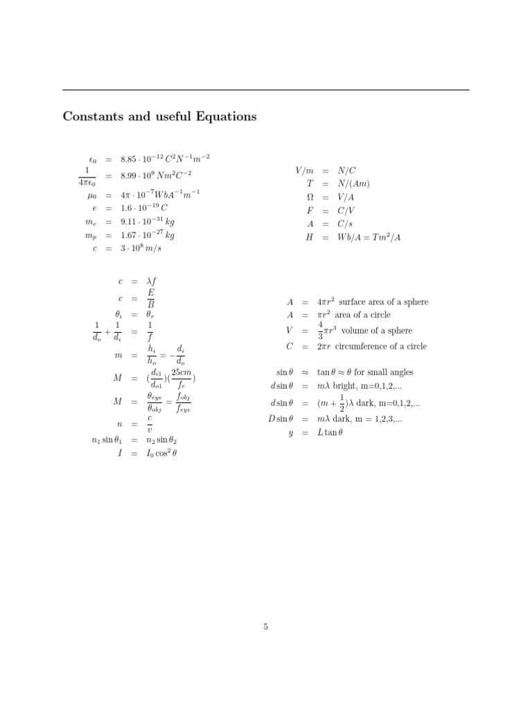 Equation Sheet | PDF | Geometric Measurement | Geometric Shapes