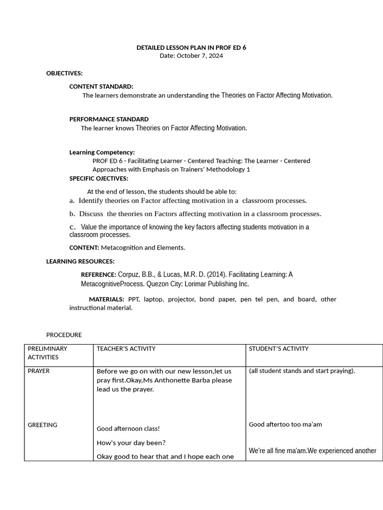 Theories of Motivation in Lesson Planning | PDF | Motivational | Motivation