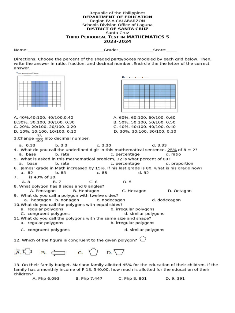 Math Grade 5 3RD Quarter | PDF | Circle | Shape