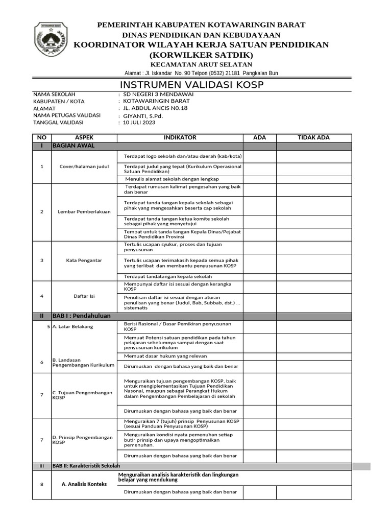 validasi KOSP | PDF