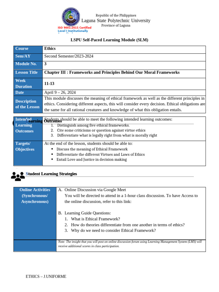 721056446-Module-3-Ethics | PDF | Utilitarianism | Virtue