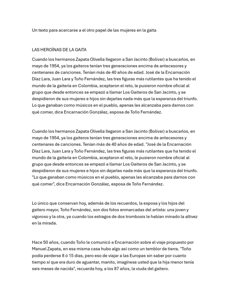 Un Texto Para Acercarse a El Otro Papel de Las Mujeres en La Gaita | PDF Un Texto Para Acercarse a El Otro Papel de Las Mujeres en La Gaita | PDF
