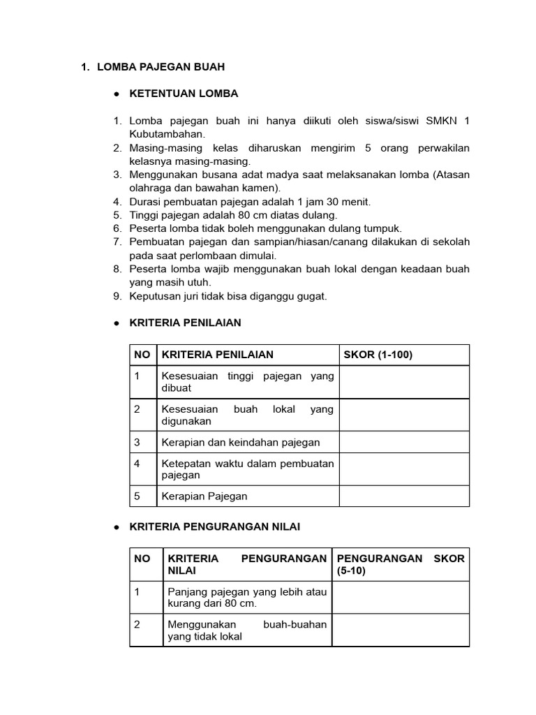 Kriteria Lomba Pajegan | PDF
