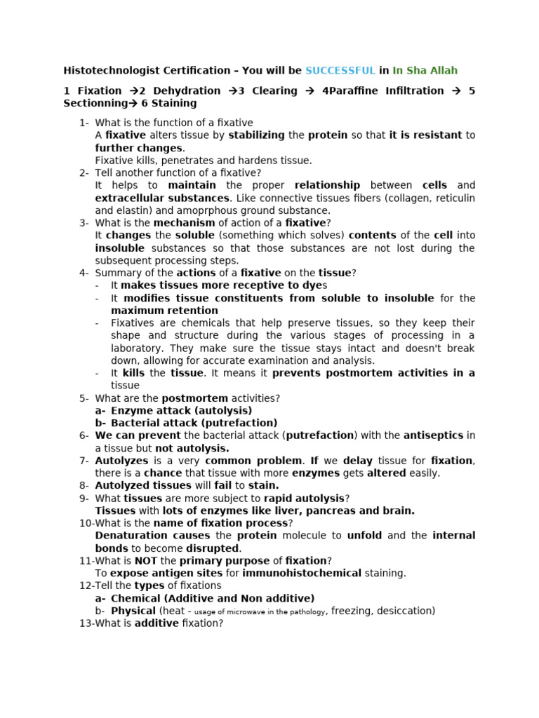Histotechnologist Fixation Guide | PDF | Fixation (Histology) | Staining
