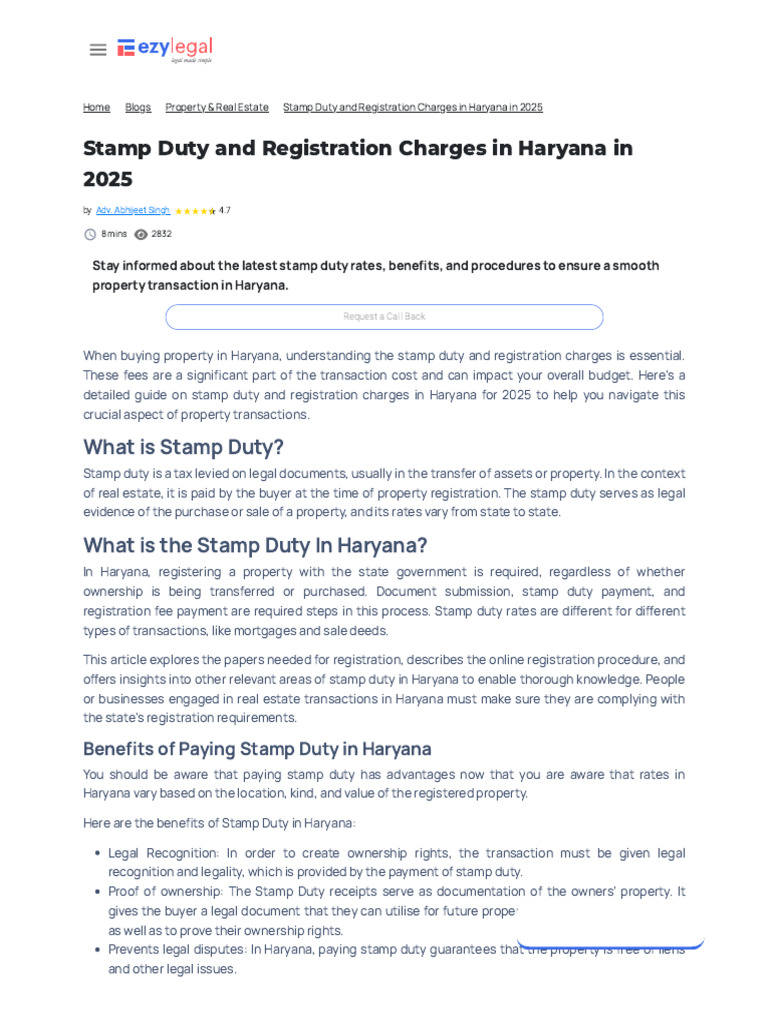 Haryana Stamp Duty & Registration 2025 | PDF | Taxes | Real Estate ...