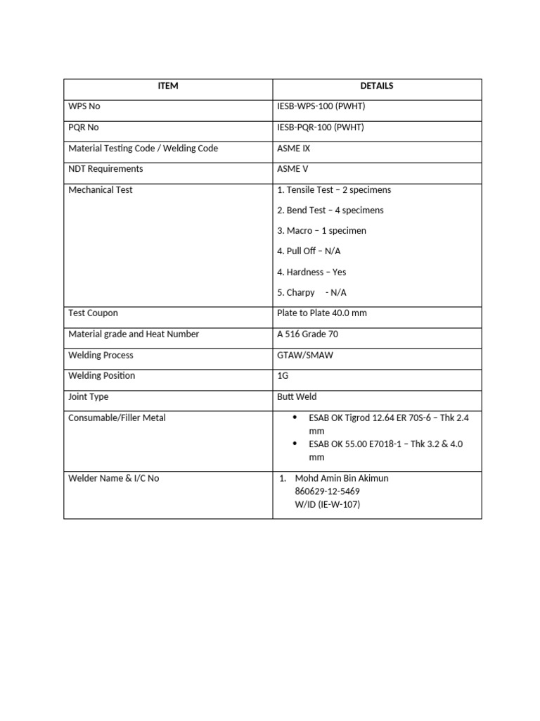 ASME IX Welding Procedure Details | PDF