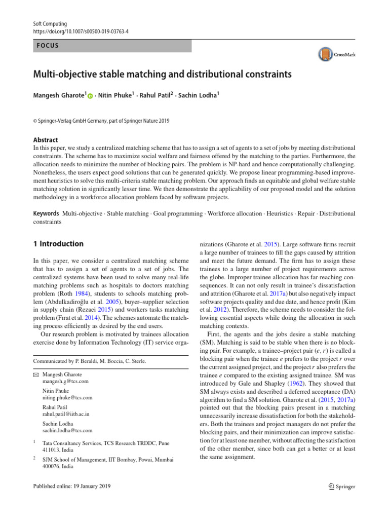 Multi-Objective Stable Matching and Distributional Constraints. | PDF ...