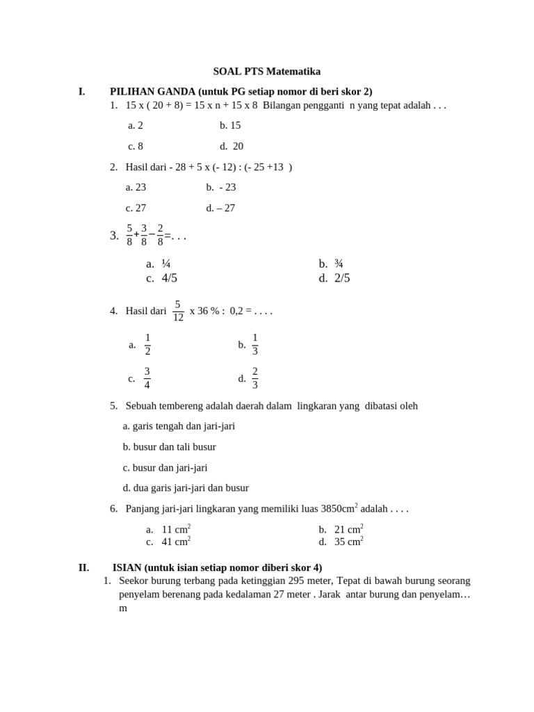 Soal PTS Matematika Kelas 9 | PDF