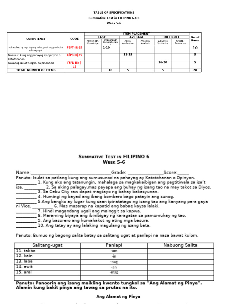 ST3 - Filipino 6 - Q3 | PDF