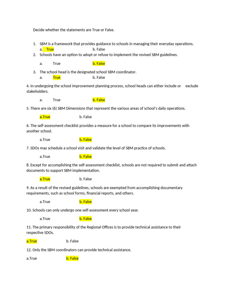 Pre Test Questions | PDF
