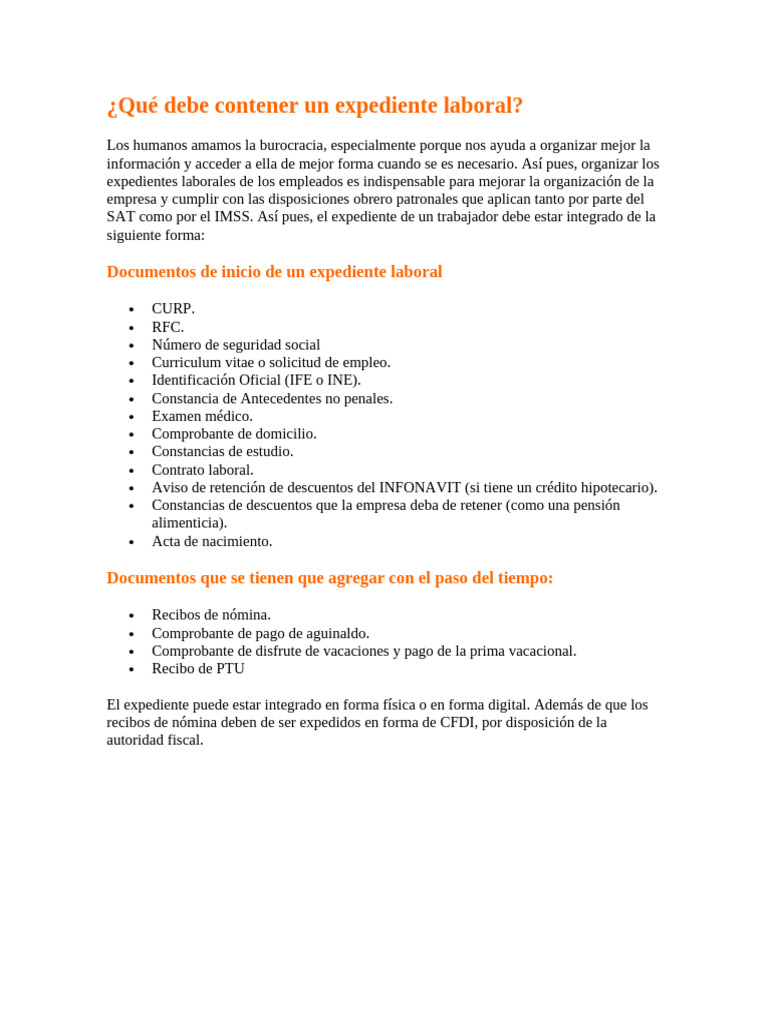 Qué Debe Contener Un Expediente Laboral | PDF