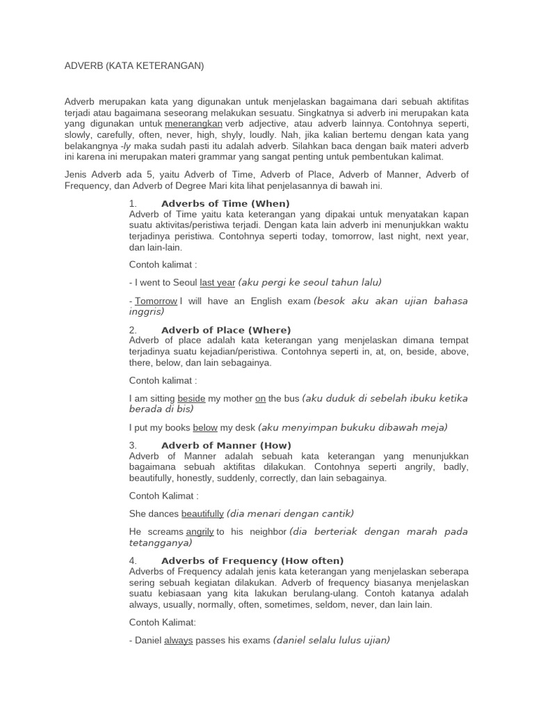 Pengertian dan Jenis Adverb | PDF