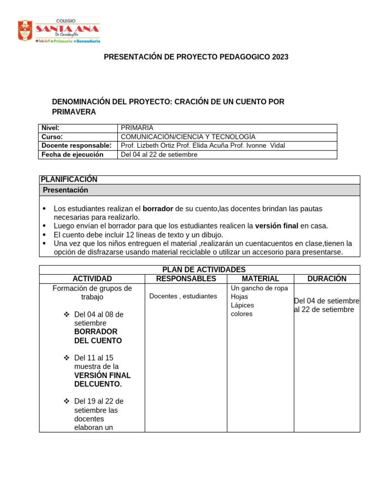 Proyecto Creación de Un Cuento Por Primavera | PDF