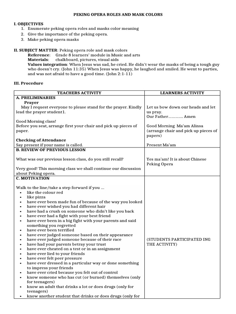 Peking Opera Roles and Mask Colors | PDF