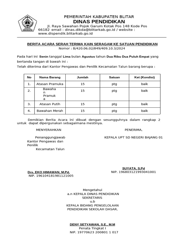Perbaikan - BAST - SDN BAJANG 01 | PDF