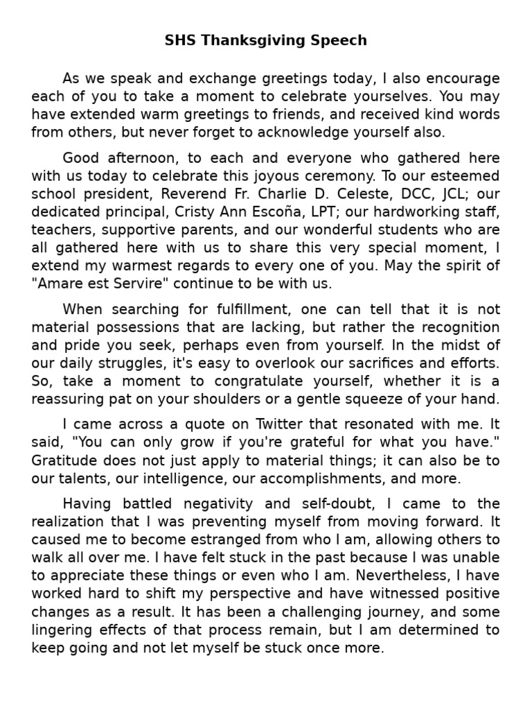 Thanksgiving Speech for Graduates 2023 | PDF | Gratitude