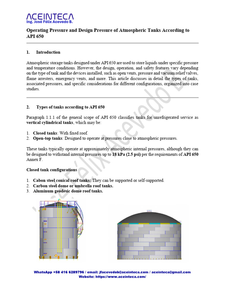 API 650 Operating and Design Pressures | PDF | Pressure | Valve