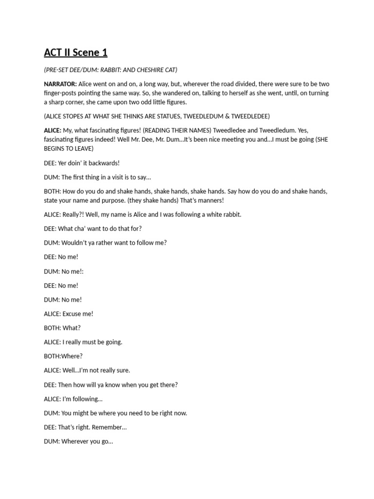 Alice in Wonderland Script Act II Scene 1 5 | PDF | Lewis Carroll | Alice's Adventures In Wonderland