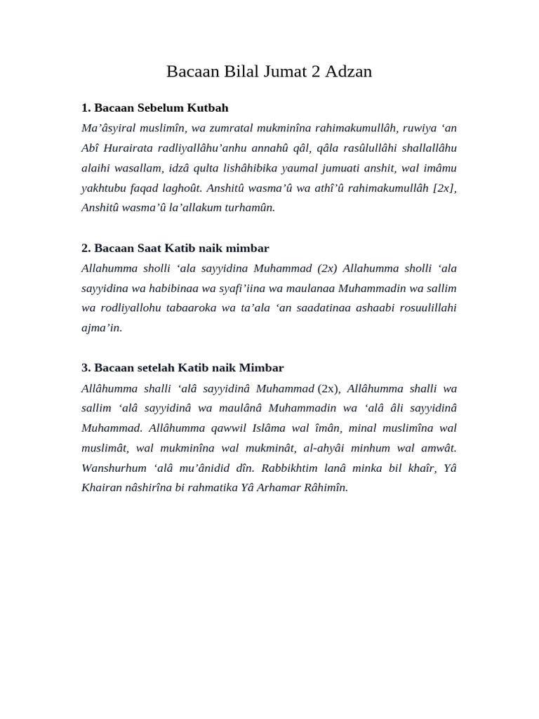 Bacaan Bilal Jumat 2 Adzan | PDF