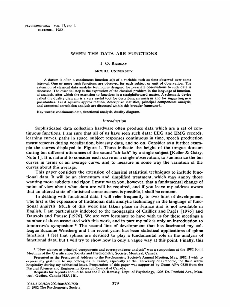 1982 When the Data Are Functions | PDF | Data | Function (Mathematics)