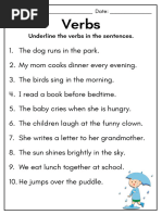 Verb Worksheet 1 Underline The Verb | PDF | Language Arts & Discipline