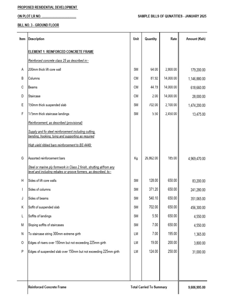 Sample Apartment Block Costing in Kenya | PDF | Concrete | Tile