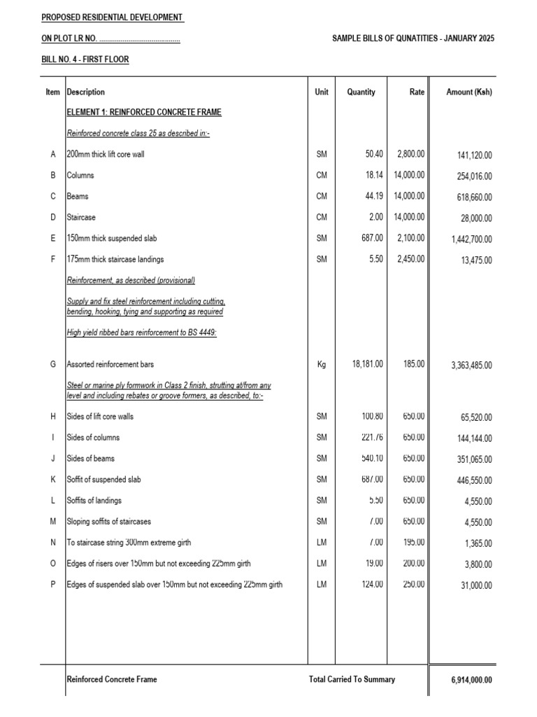 Sample Apartment Block Costing in Kenya | PDF | Tile | Concrete