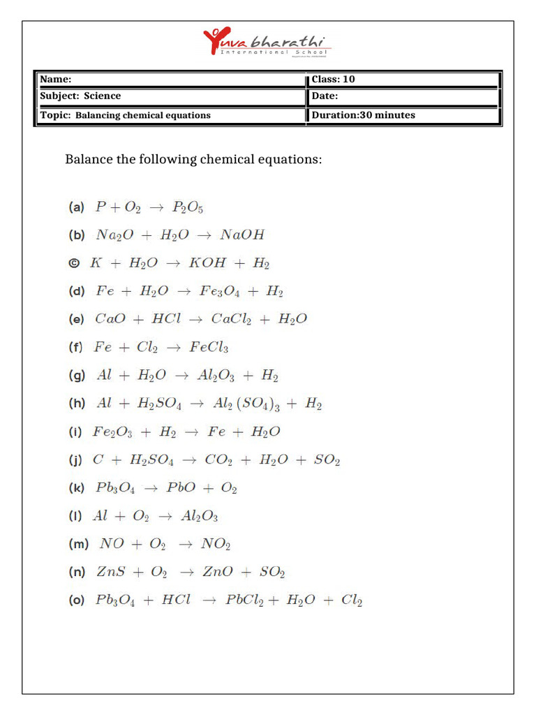 GIDB7493533-Balancing Equations Practice Worksheet | PDF