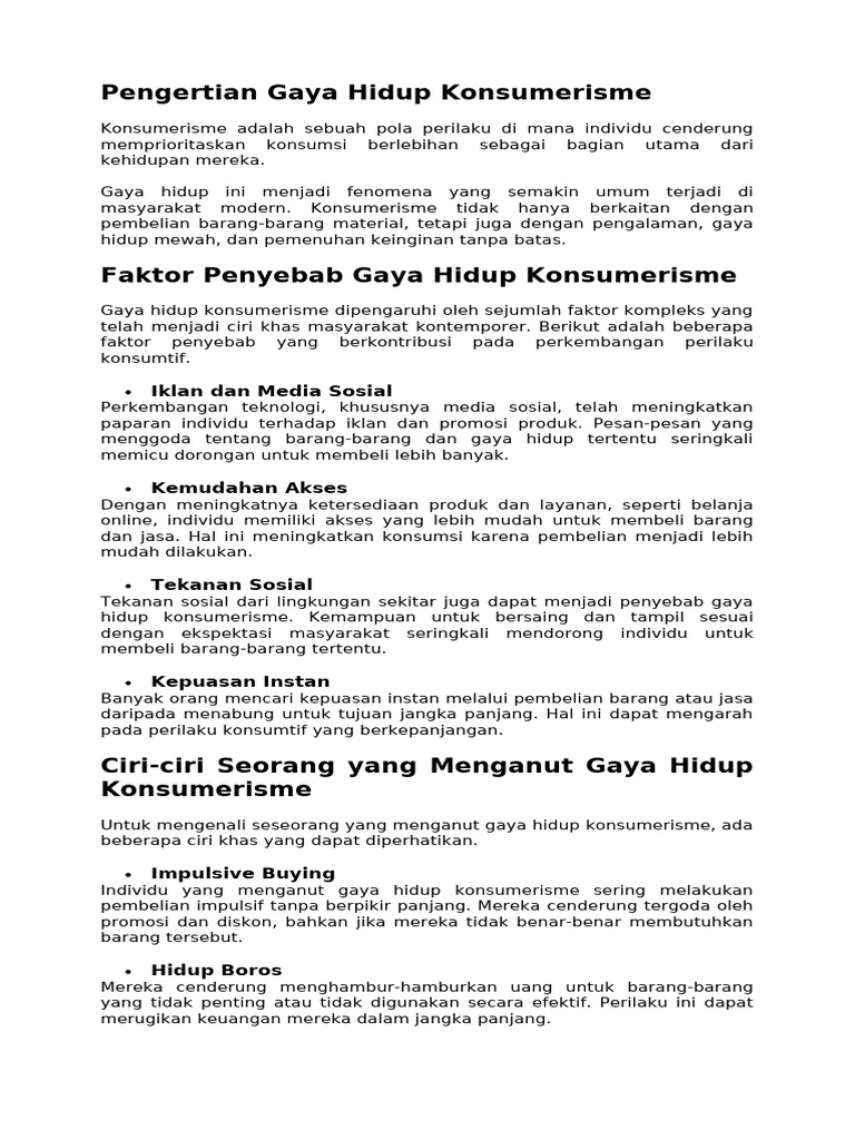 Pengertian Gaya Hidup Konsumerisme | PDF