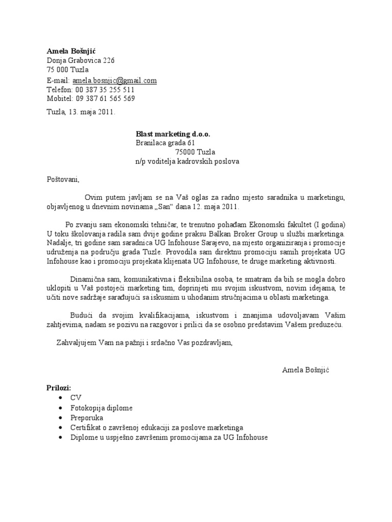 Molba Za Posao