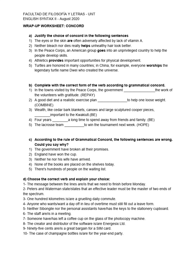 English Syntax Concord Guide | PDF