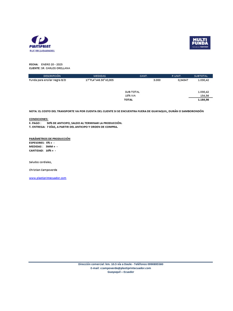 Cotización Sr. Carlos Orellana | PDF