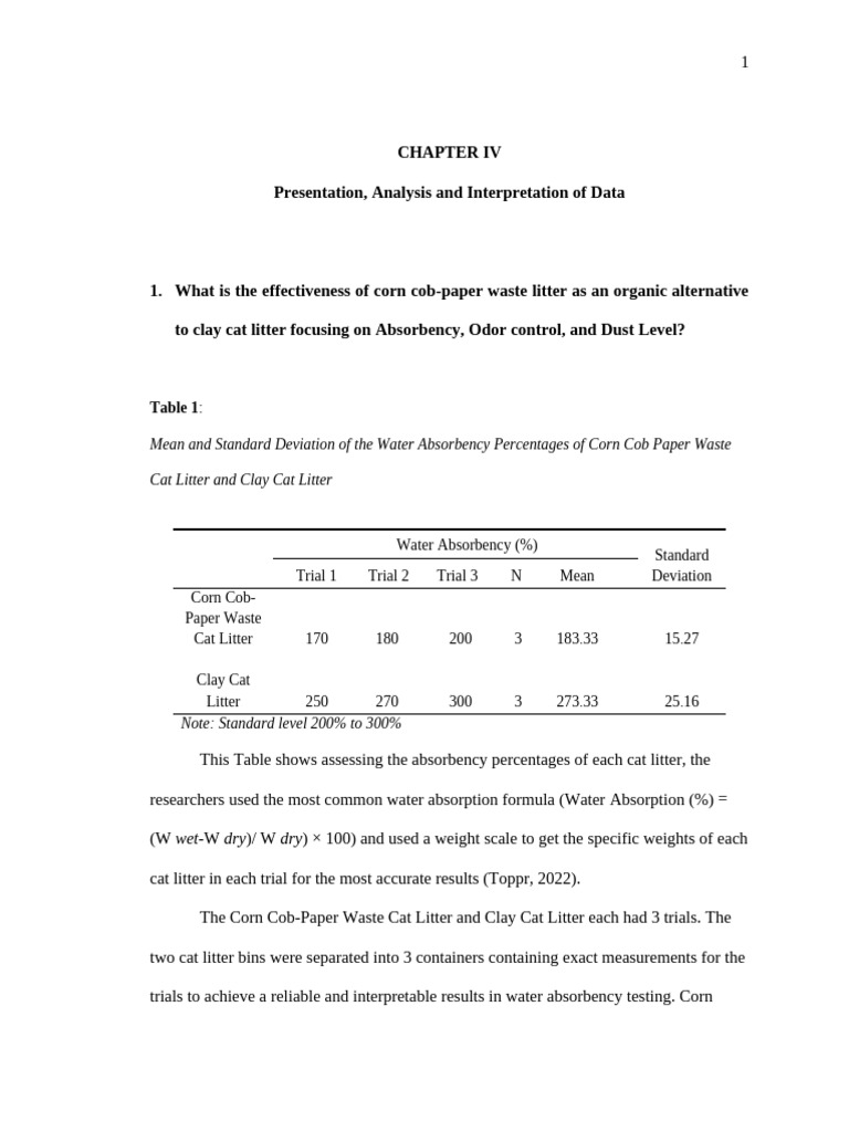 Corn Cob vs. Clay Cat Litter Analysis | PDF | P Value | Student's T Test